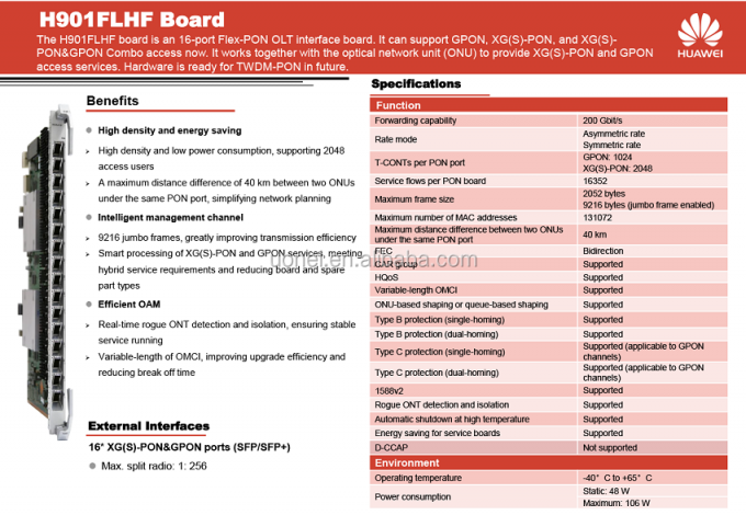 Huawei FLHF 16-Port FLEX-PON And XG(S)-PON ,TWDM-PON,GPON Combo OLT ...