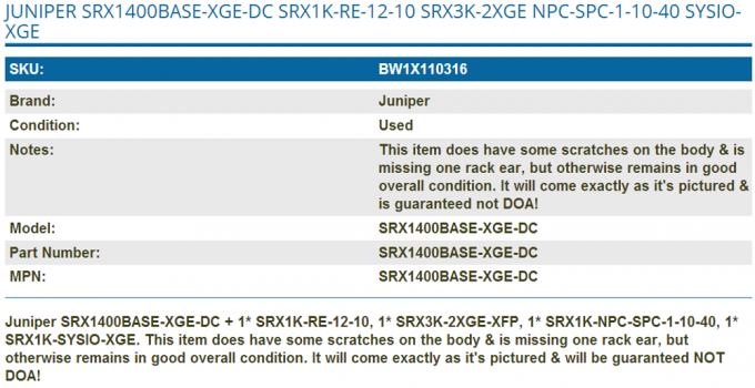 Juniper SRX1K-RE-12-10,Routing Engine with 1200MHz processor and 1GB ...